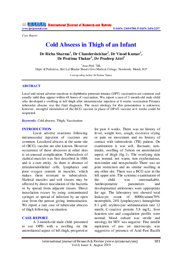 (PDF) Cold Abscess in Thigh of an Infant