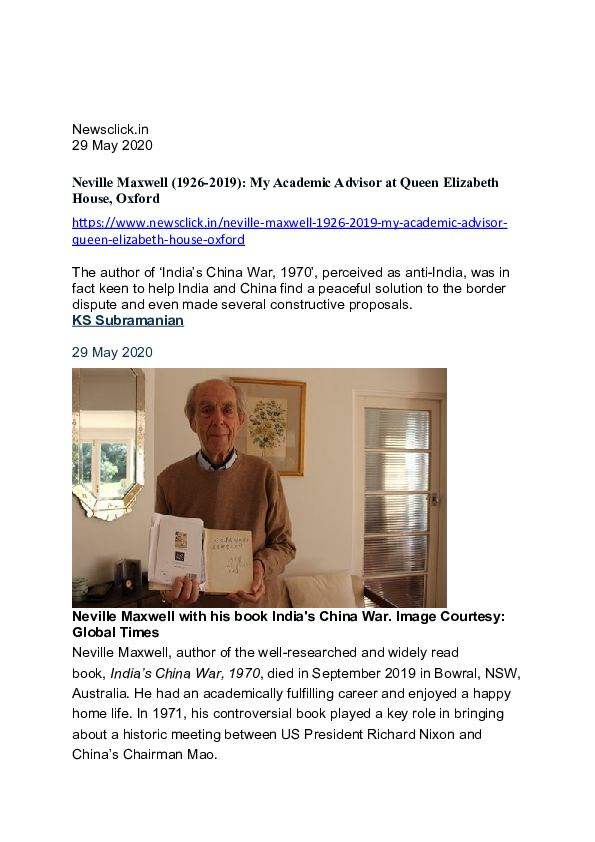 (DOC) Neville Maxwell my Academic Advisor in Queen Elizabeth House ...