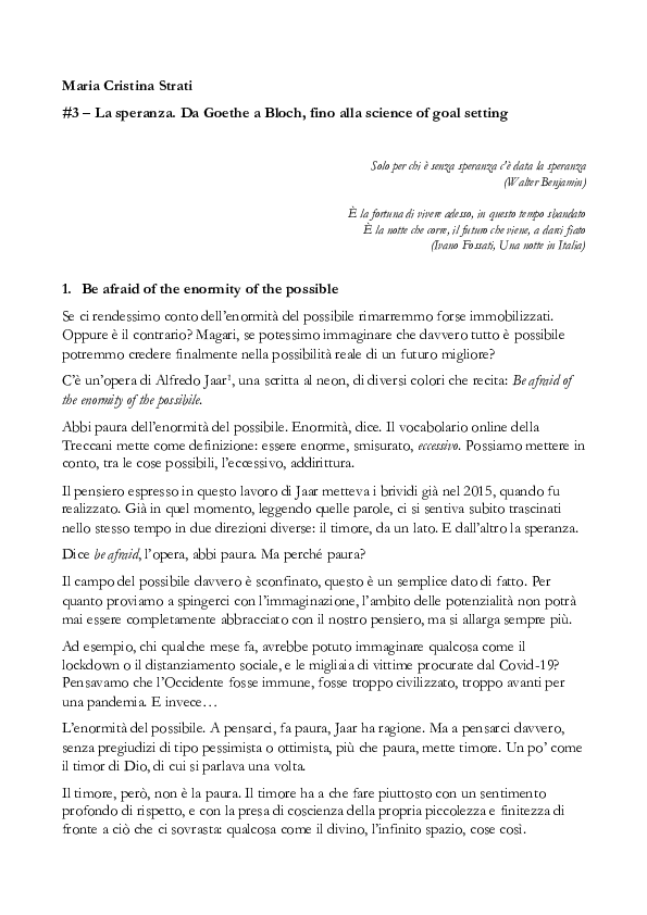 (PDF) Maria Cristina Strati #3-La speranza. Da Goethe a Bloch, fino ...
