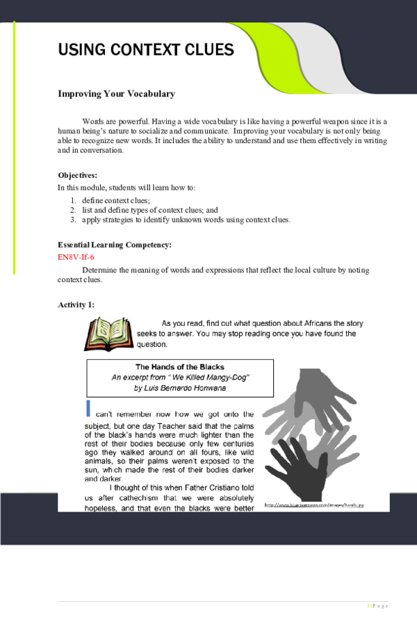 (DOC) USING CONTEXT CLUES Improving Your Vocabulary ACTIVITY 2: HOW ...