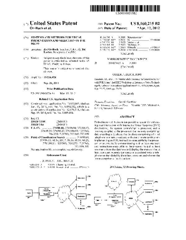 Pdf Us8160215 Systems And Methods For Visual Presentation And Selection Of Ivr Menu
