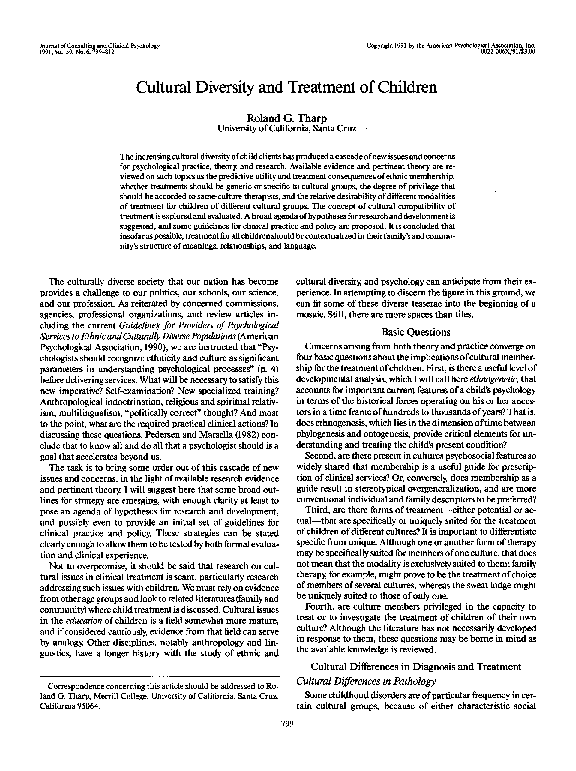 (PDF) Cultural Diversity and Treatment of Children