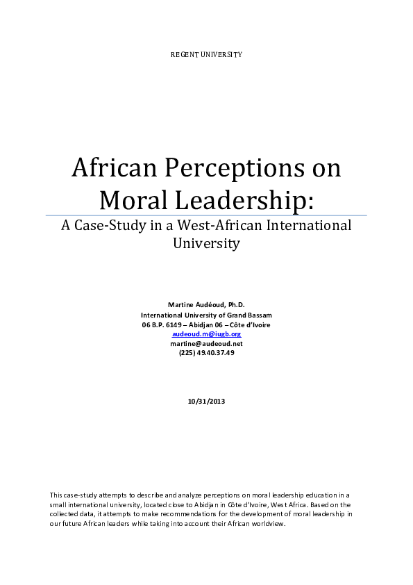 (PDF) African Perceptions on Moral Leadership: A Case-Study in a West ...