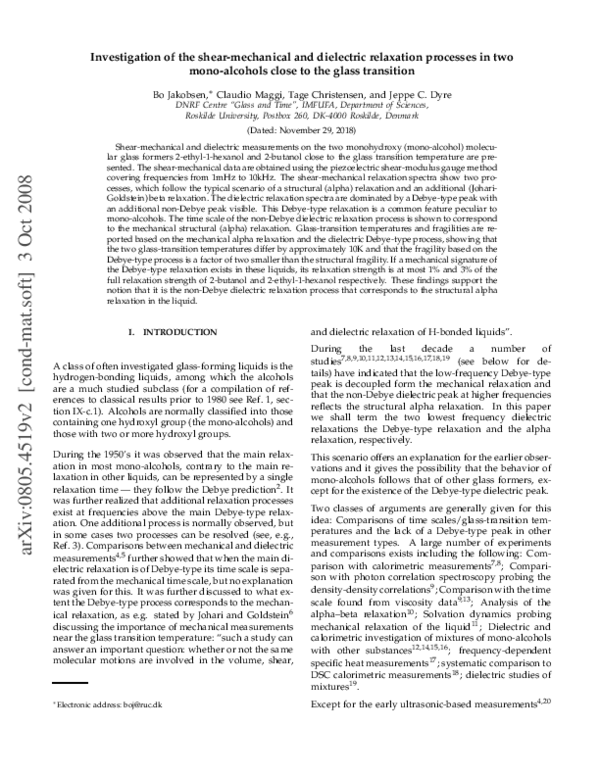 (PDF) Investigation of the shear-mechanical and dielectric relaxation ...