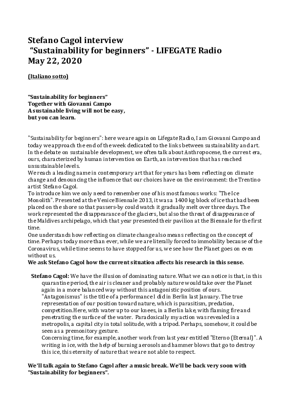 (PDF) Stefano Cagol interview "Sustainability for beginners" - LIFEGATE Radio