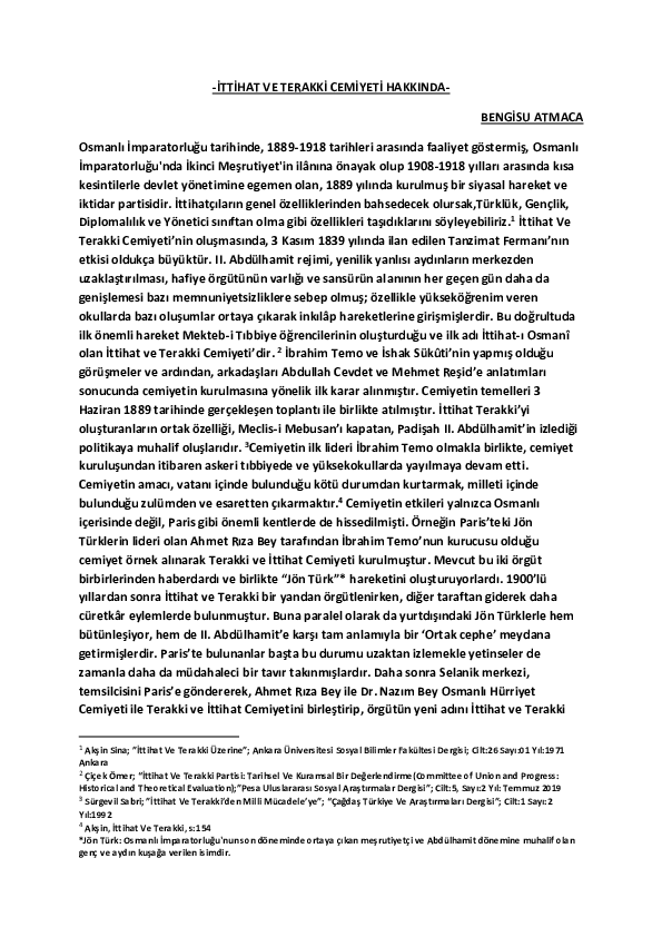 (PDF) İTTİHAT VE TERAKKİ CEMİYETİ HAKKINDA