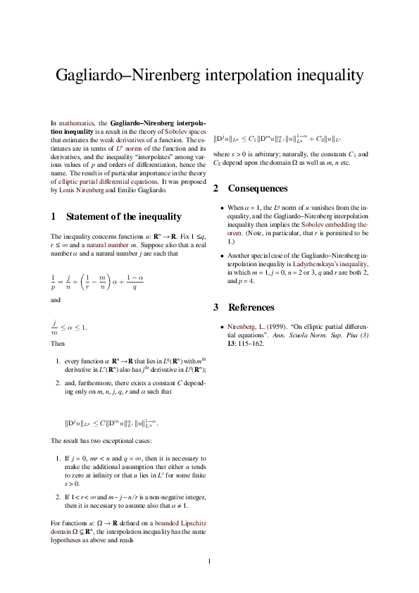 (PDF) Gagliardo-Nirenberg interpolation inequality
