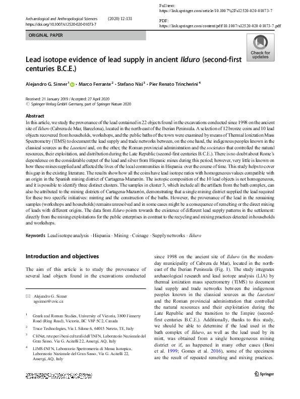 (PDF) Lead isotope evidence of lead supply in ancient Ilduro (second ...