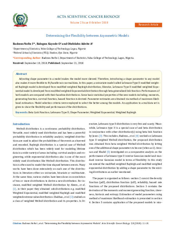 Pdf Determining The Flexibility Between Asymmetric Models
