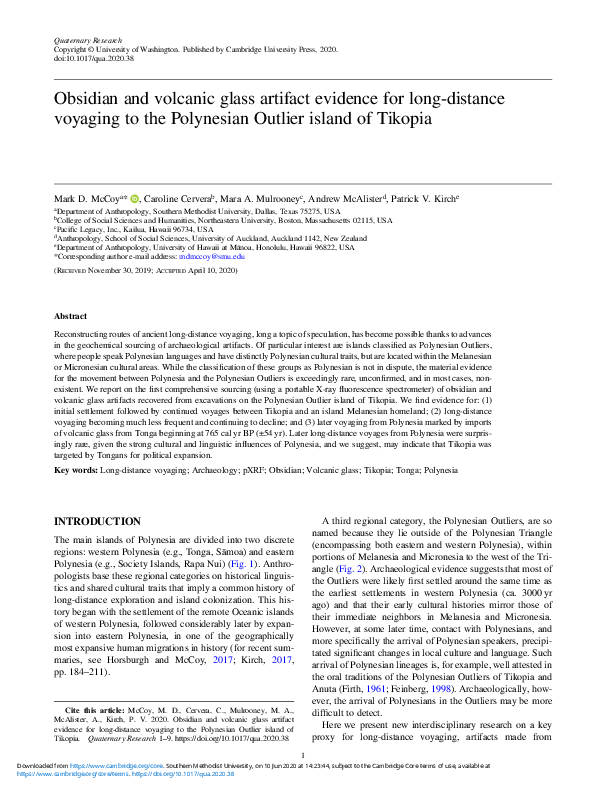 (PDF) Obsidian and volcanic glass artifact evidence for long-distance ...