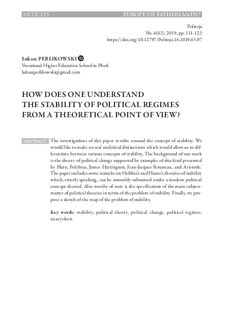 (PDF) How Does One Understand the Stability of Political Regimes from a ...