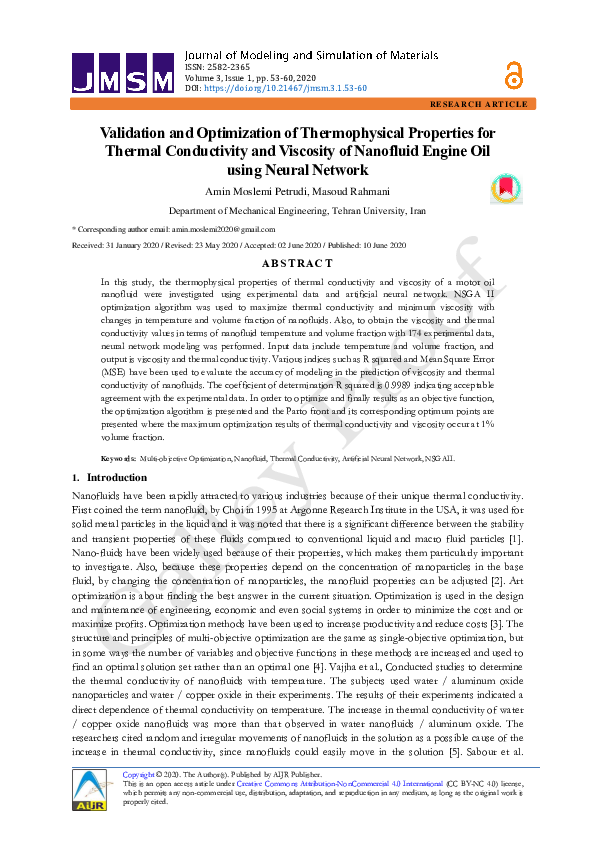(PDF) Validation and Optimization of Thermophysical Properties for Thermal Conductivity and ...