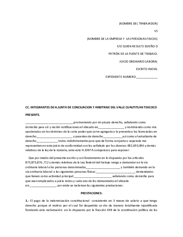 (DOC) Formato de demanda laboral.
