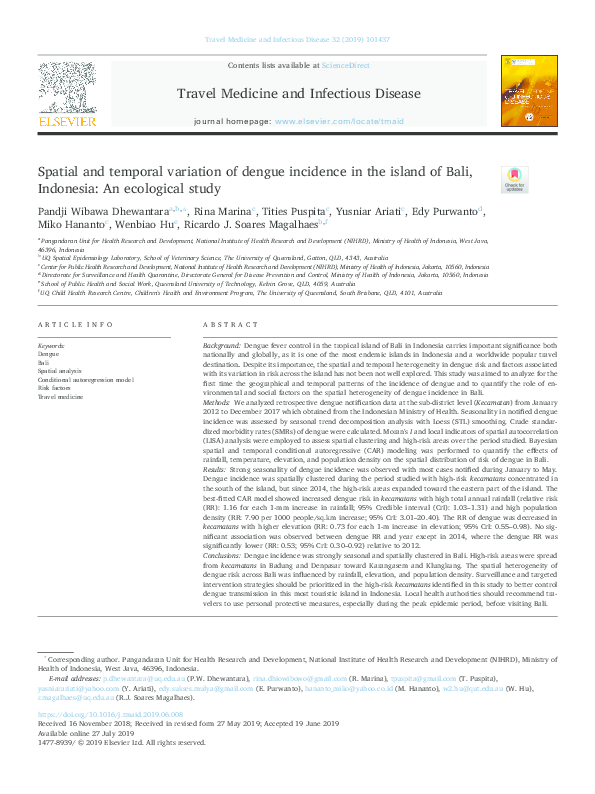 (PDF) Spatial and temporal variation of dengue incidence in the island of Bali, Indonesia: An ...