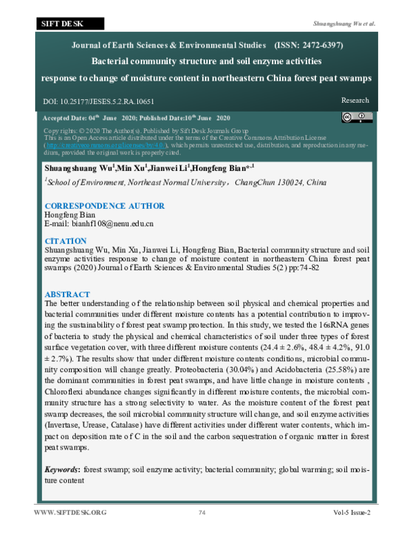 (PDF) Bacterial community structure and soil enzyme activities response to change of moisture ...