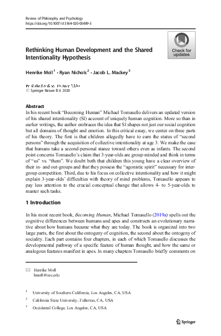 (PDF) Rethinking Human Development and the Shared Intentionality Hypothesis