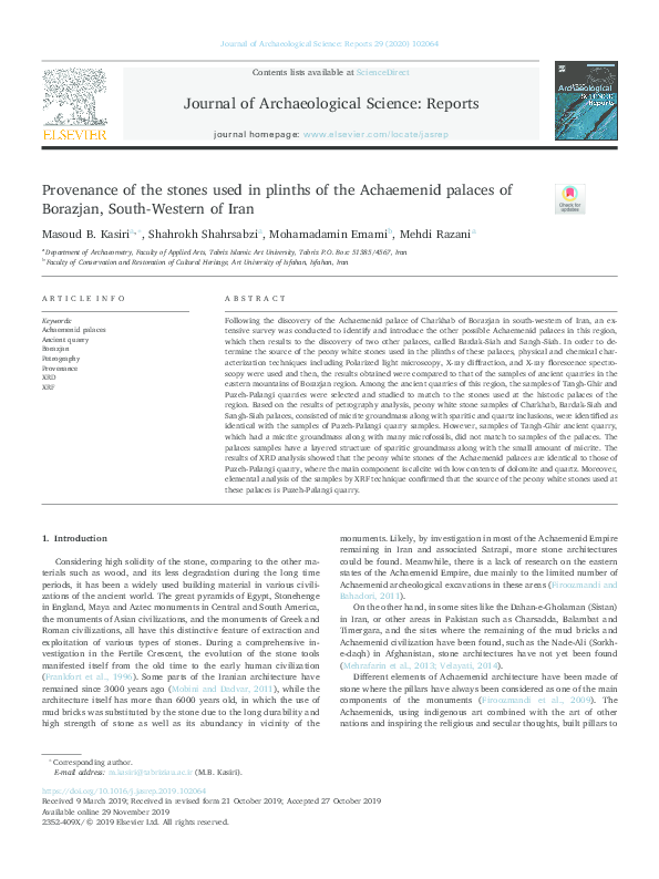 (PDF) Provenance of the stones used in plinths of the Achaemenid ...