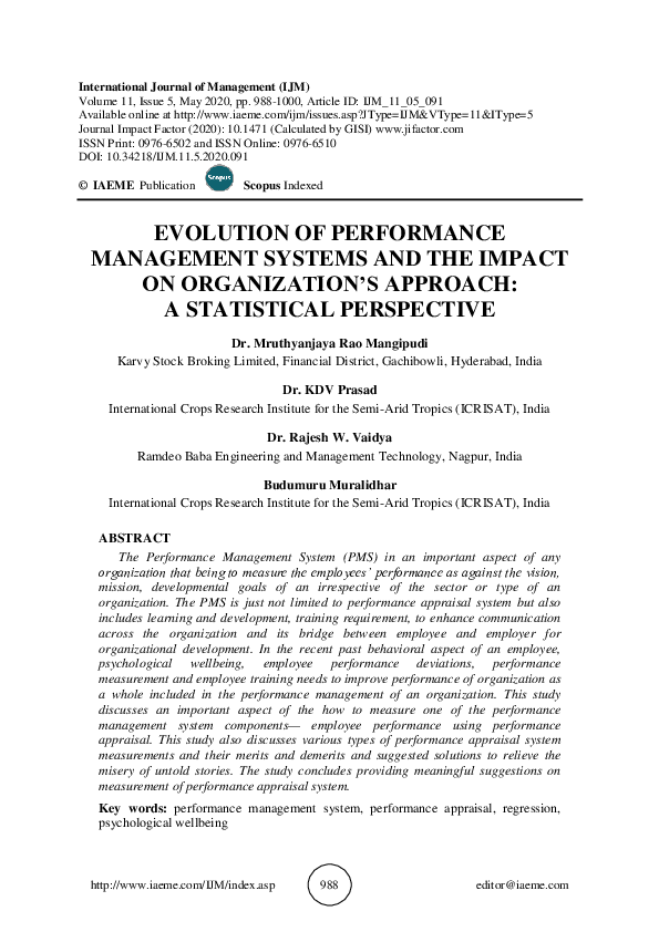 (PDF) EVOLUTION OF PERFORMANCE MANAGEMENT SYSTEMS AND THE IMPACT ON ...