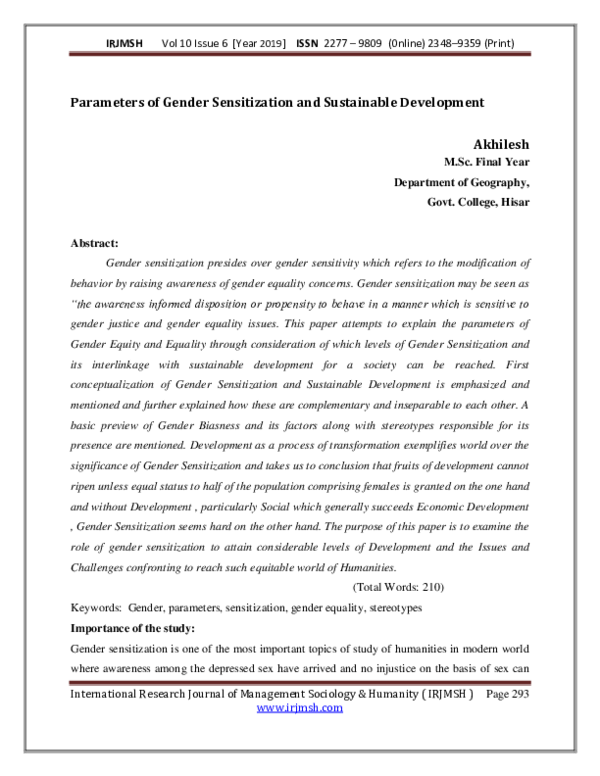 (PDF) Parameters of Gender Sensitization and Sustainable Development