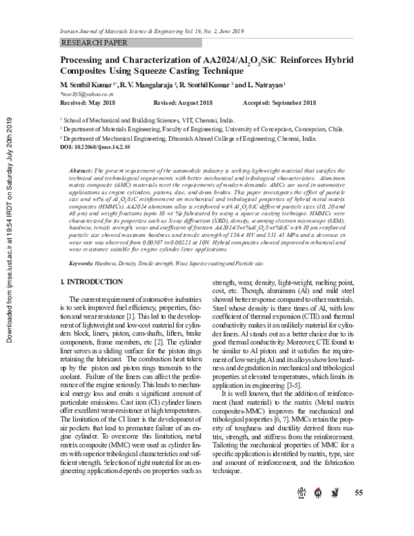 Pdf Processing And Characterization Of Aa2024 Al2o3 Sic Reinforces Hybrid Composites Using