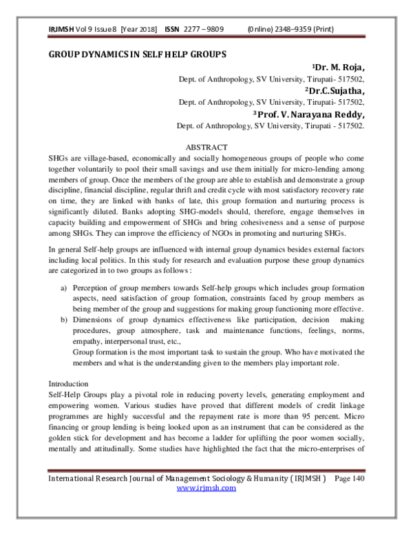 (PDF) GROUP DYNAMICS IN SELF HELP GROUPS