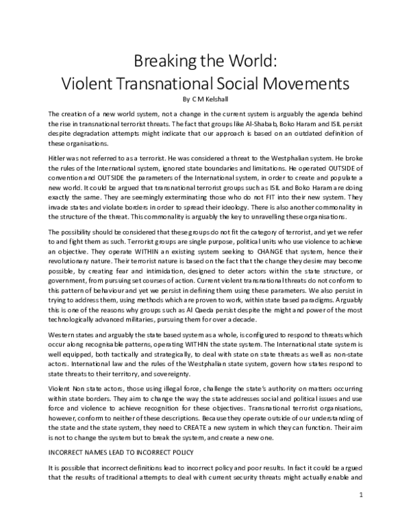 (PDF) Breaking the World: Violent Transnational Social Movements