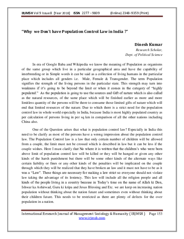 (PDF) Why we Don’t have Population Control Law in India