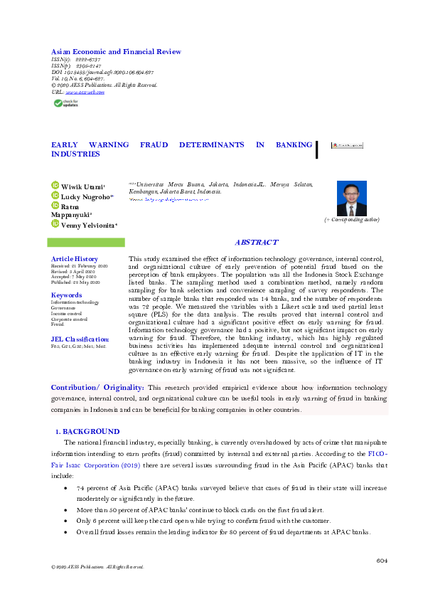 (PDF) EARLY WARNING FRAUD DETERMINANTS IN BANKING INDUSTRIES