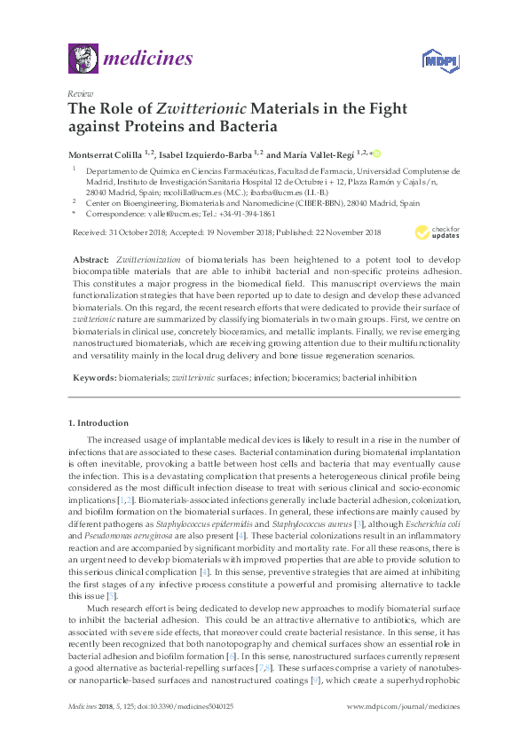(PDF) The Role of Zwitterionic Materials in the Fight against Proteins ...