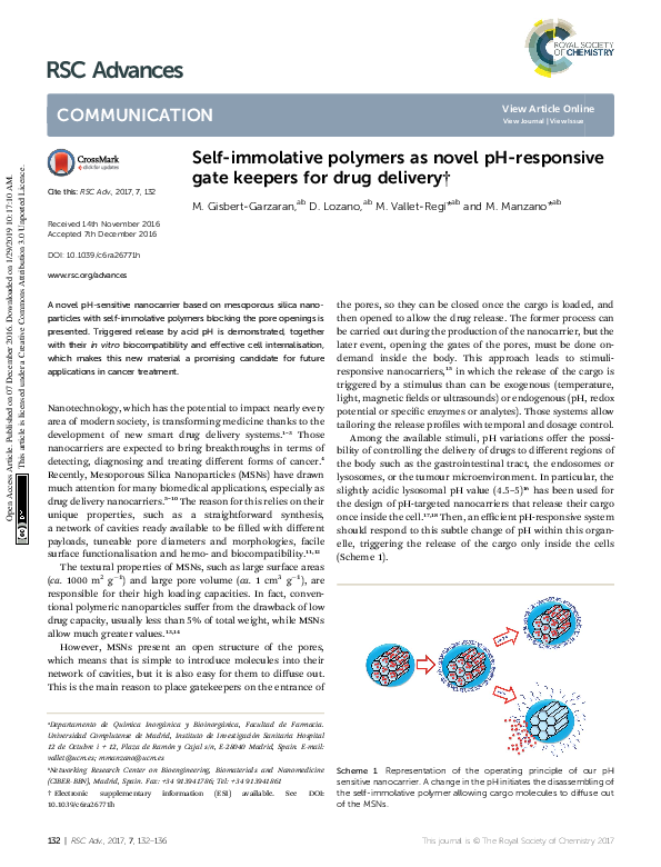 (PDF) Self-immolative polymers as novel pH-responsive gate keepers for ...