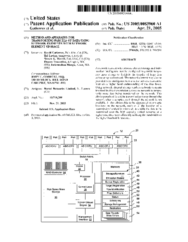 (PDF) 20050083960 Method and apparatus for transporting parcels of data using network elements ...