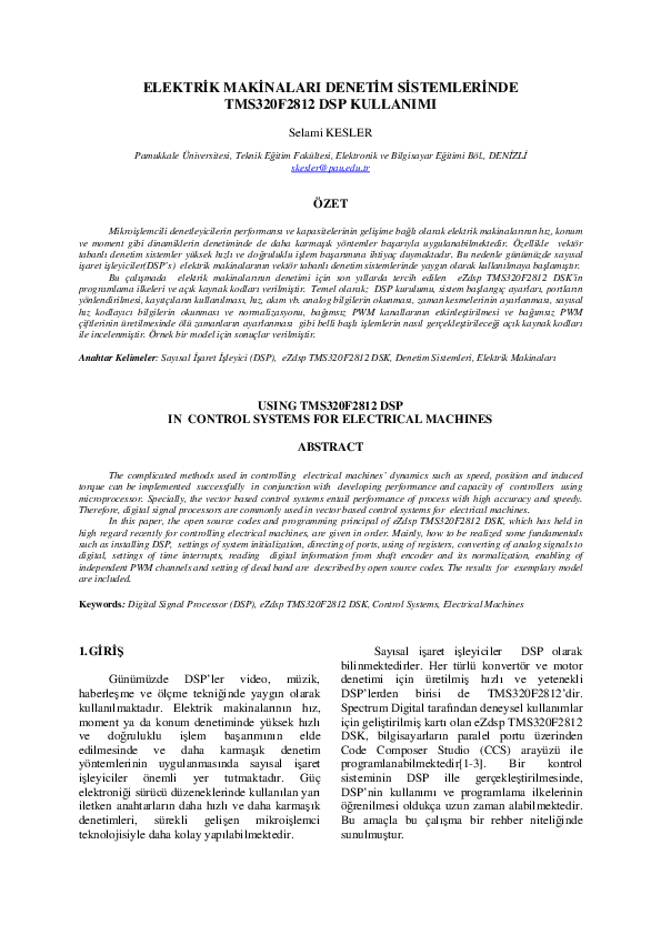 (PDF) ELEKTR K MAK NALARI DENET M S STEMLER NDE TMS320F2812 DSP KULLANIMI USING TMS320F2812 DSP ...