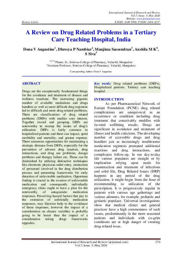 (PDF) A Review on Drug Related Problems in a Tertiary Care Teaching ...