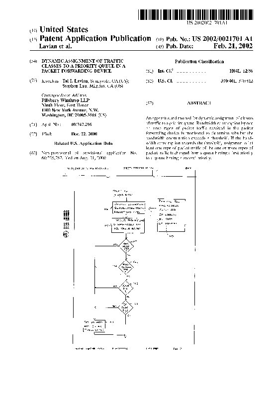 Pdf 20020021701 Dynamic Assignment Of Traffic Classes To A Priority Queue In A Packet