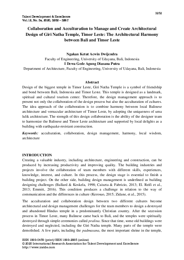 (PDF) Collaboration and Acculturation to Manage and Create Architectural Design of Giri Natha ...