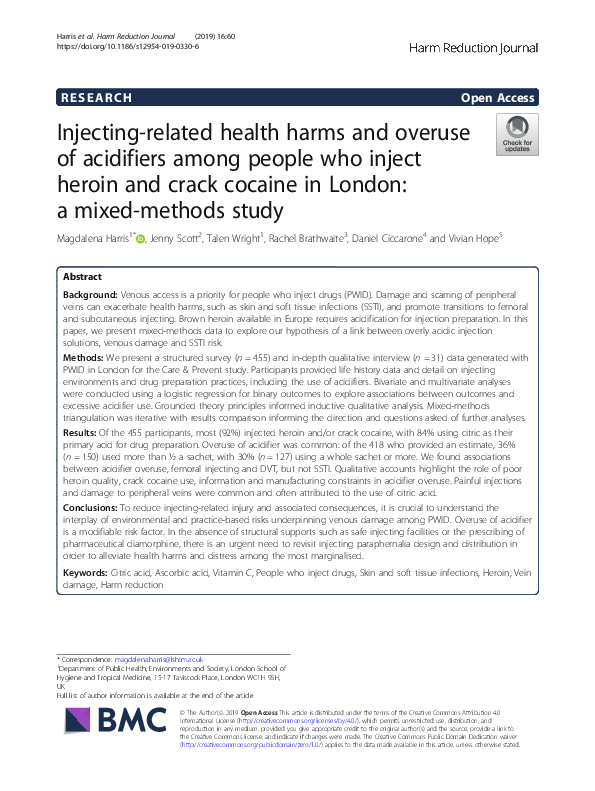 (PDF) Injecting-related health harms and overuse of acidifiers among ...