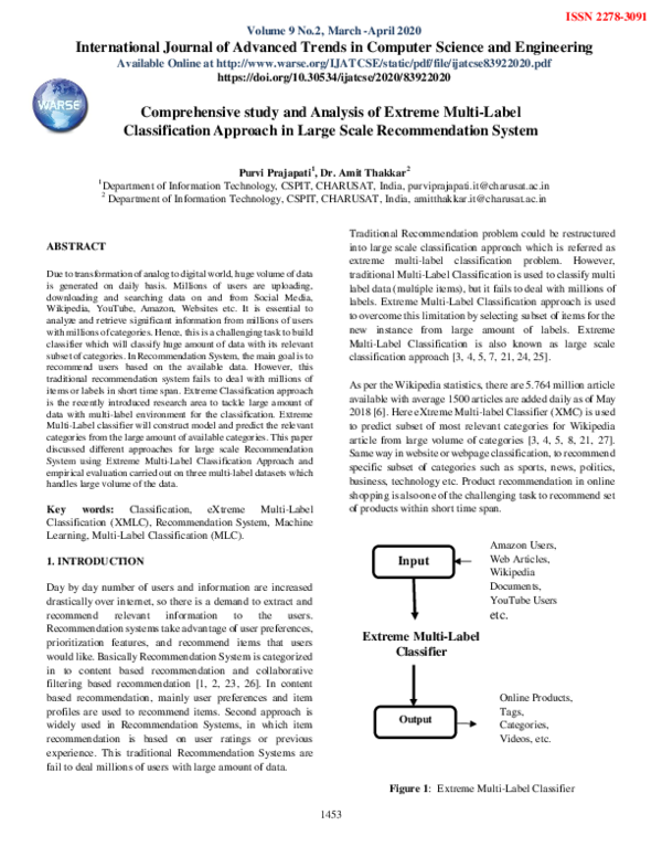 (PDF) Comprehensive study and Analysis of Extreme Multi-Label Classification Approach in Large ...