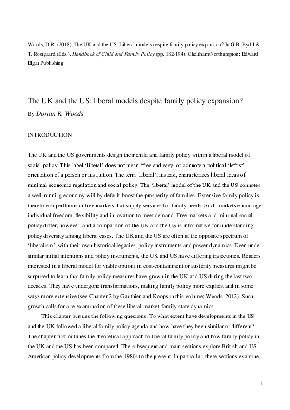 (PDF) The UK and the US: liberal models despite family policy expansion