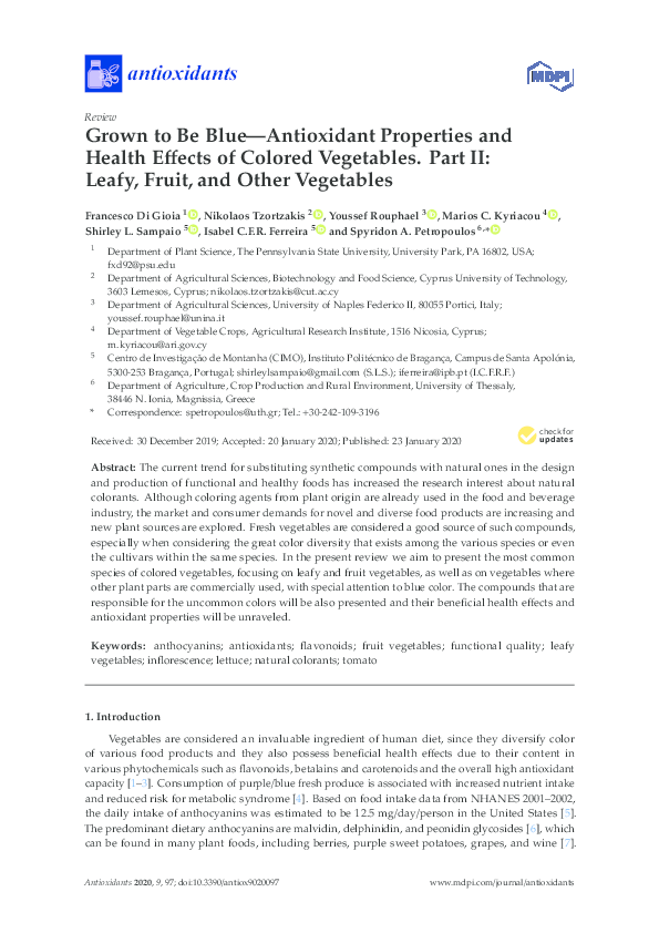 (PDF) Grown to Be Blue - Antioxidant Properties and Health Effects of ...
