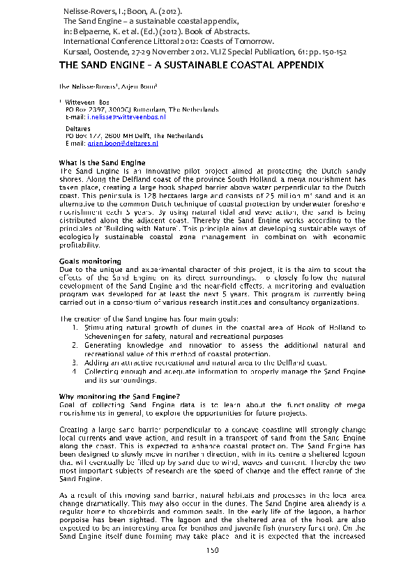 (PDF) The Sand Engine - a Sustainable Coastal Appendix?