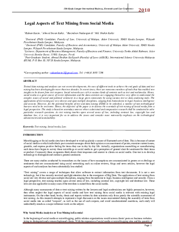 Doc Legal Challenges In Social Media Text Mining