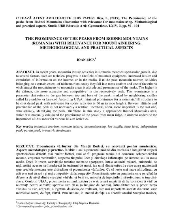 (PDF) THE PROMINENCE OF THE PEAKS FROM RODNEI MOUNTAINS (ROMANIA) WITH ...