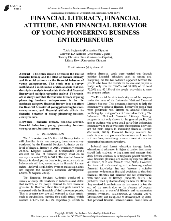 (PDF) Financial Literacy, Financial Attitude, and Financial Behavior of ...