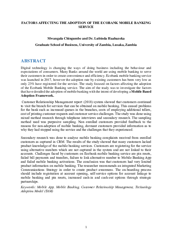 (PDF) FACTORS AFFECTING THE ADOPTION OF THE ECOBANK MOBILE BANKING SERVICE