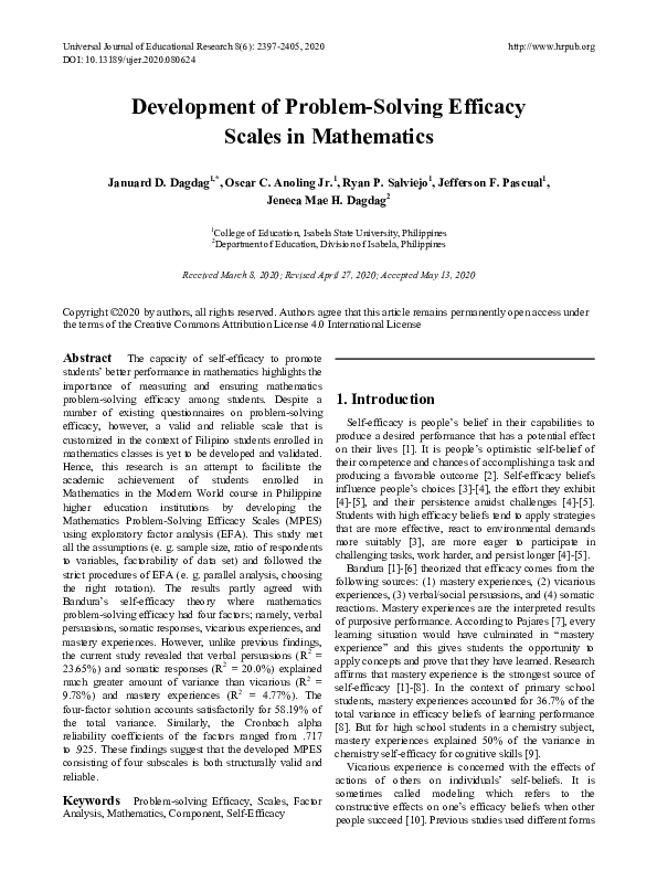 (PDF) Development of Problem-Solving Efficacy Scales in Mathematics