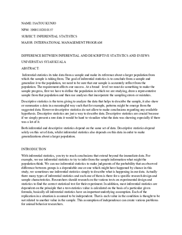 (DOC) DIFFERENCE BETWEEN INFERENTIAL AND DESCRIPTIVE STATISTICS