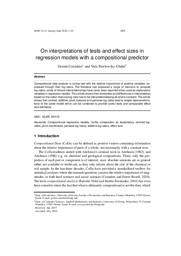Pdf On Interpretations Of Tests And Effect Sizes In Regression Models With A Compositional