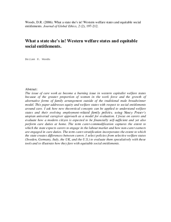 (PDF) What a state she's in! Western welfare states and equitable ...
