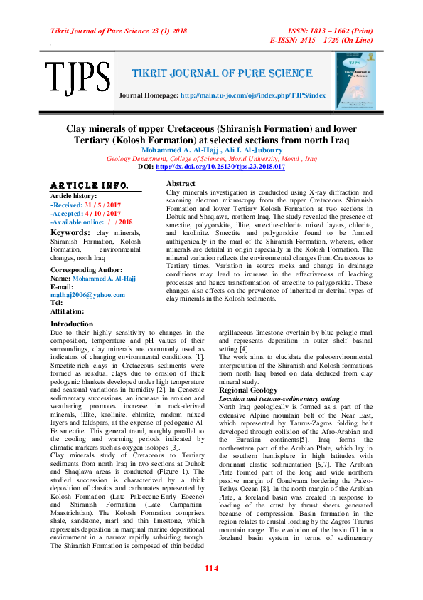 (PDF) Clay minerals of upper Cretaceous (Shiranish Formation) and lower ...