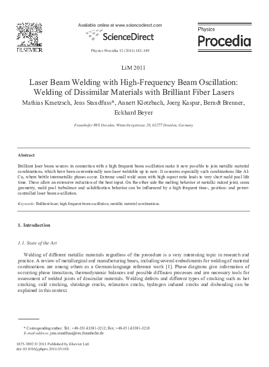 (PDF) Laser Beam Welding with High-Frequency Beam Oscillation: Welding ...